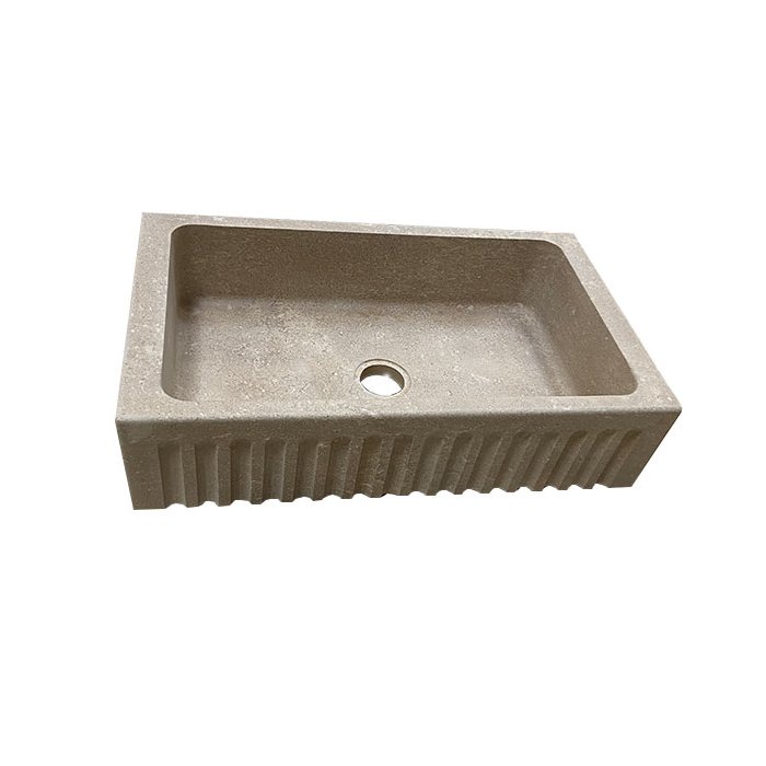 Sink with grooves and fluting - Natural Burgundy Limestone